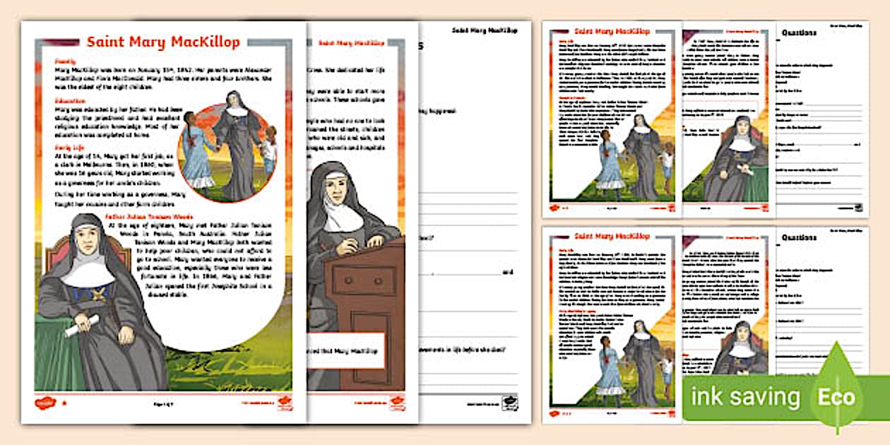 Saint Mary MacKillop Reading Comprehension - Twinkl