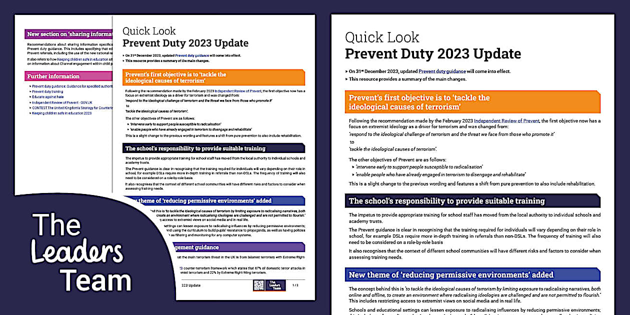 Quick Look: Prevent Duty Guidance 2023 (teacher made)