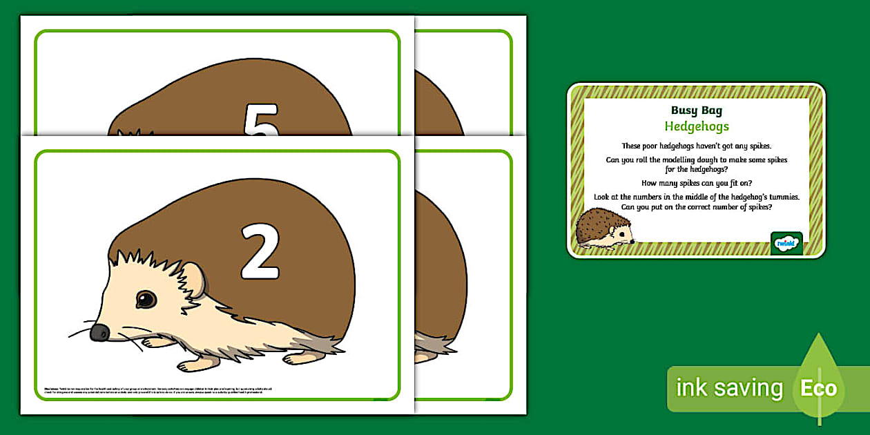 Hedgehog Busy Bag Prompt Card and Activity Pack - Twinkl