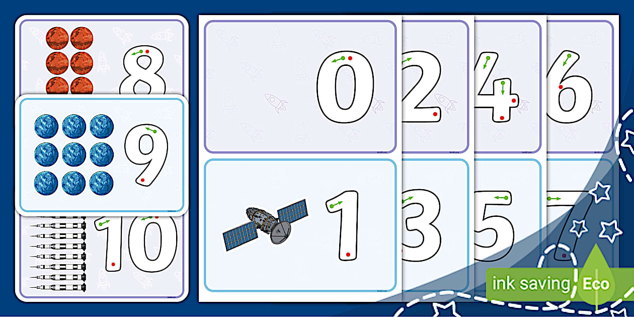 Space Counting and Number Formation Flashcards 0-10 - Twinkl