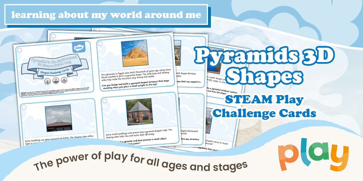 Pyramids 3D Shapes STEAM Play Ringed Challenge Cards