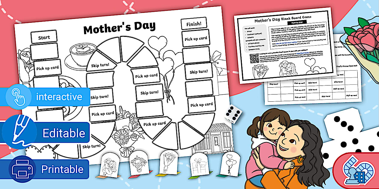 Personalised Mother's Day Board Game - Colouring Activity