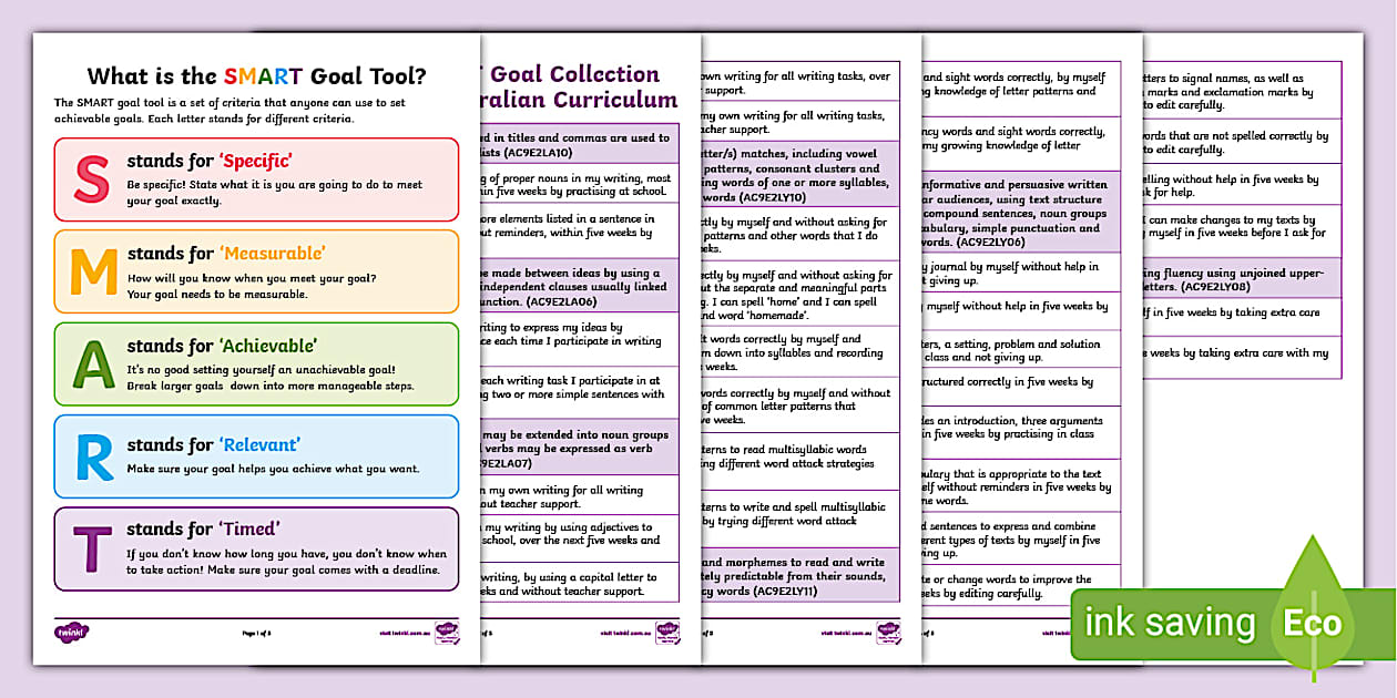 Year 2 Smart Goals Writing Teacher Guidance and Collection
