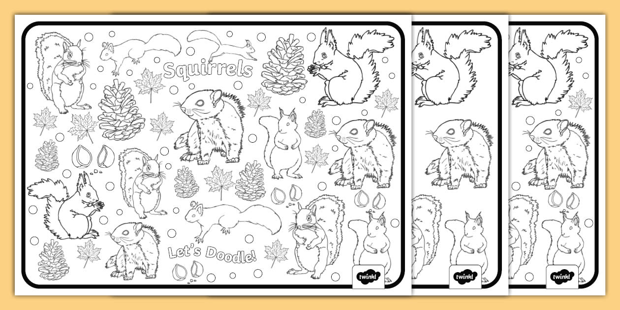 Squirrel Doodle Colouring Pages | Twinkl (teacher made)