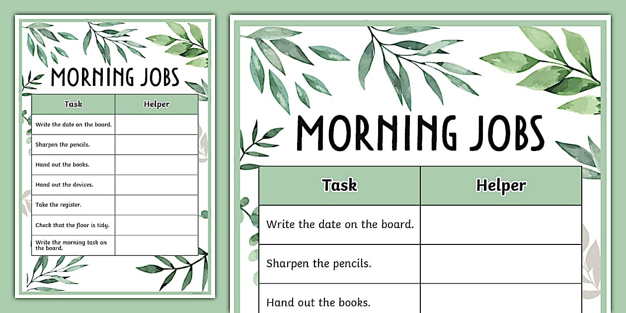 Botanical-Themed Morning Jobs Checklist