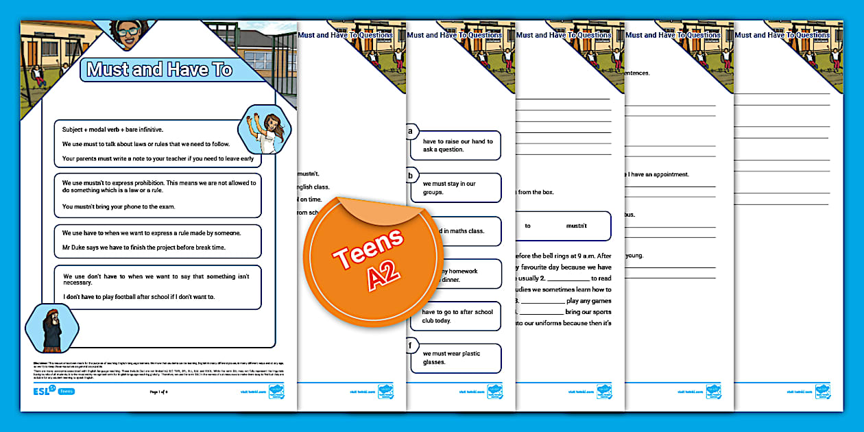 ESL Modal Verbs Must and Have To Activity Sheet [Teens, A2]