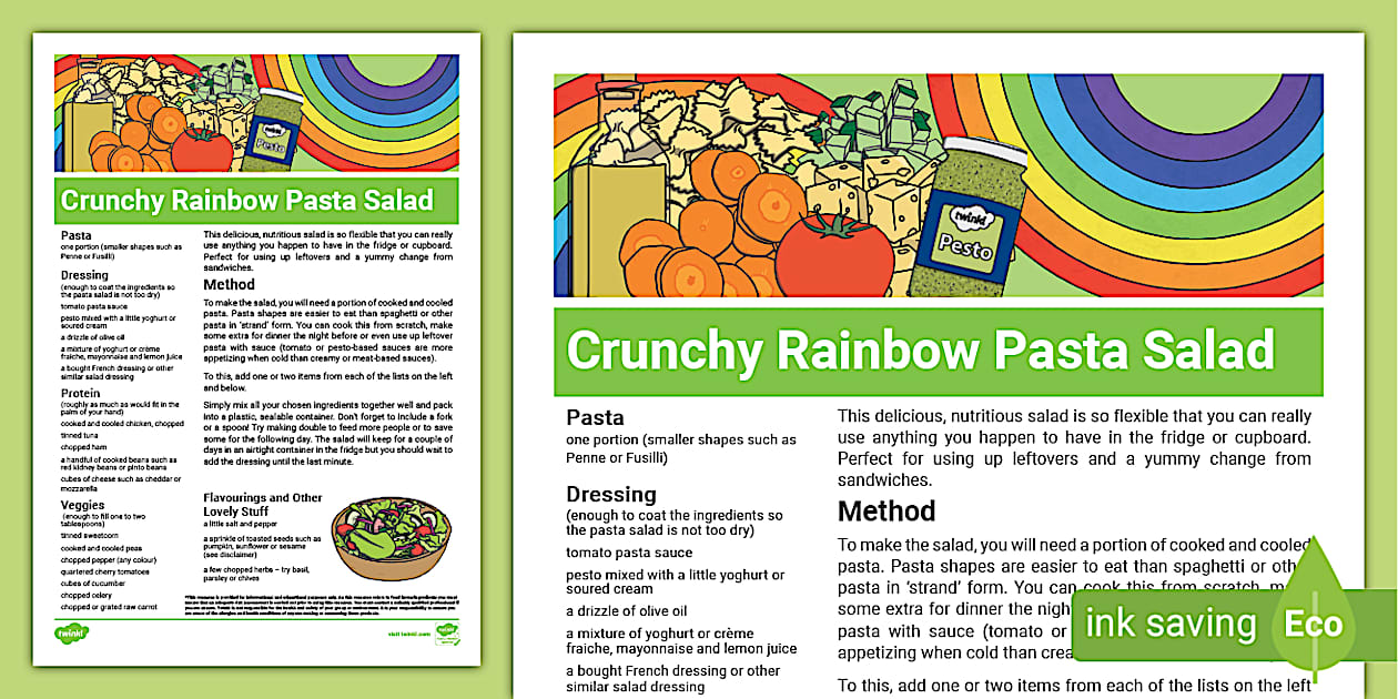 Crunchy Rainbow Pasta Salad Recipe - Twinkl