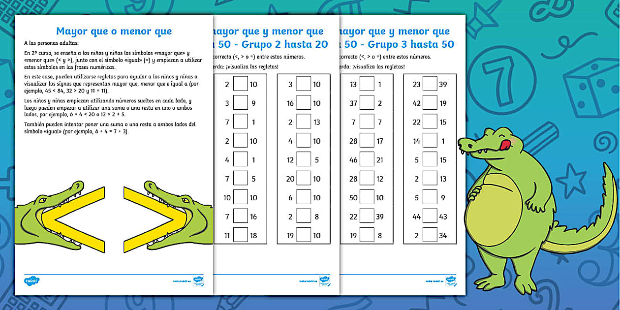 Fichas de actividad: Mayor que o menor que hasta 50 - Twinkl