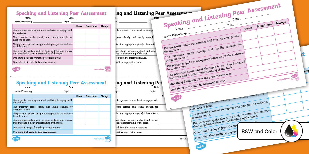 Seventh Grade Speaking Peer Assessment Rubric (teacher made)