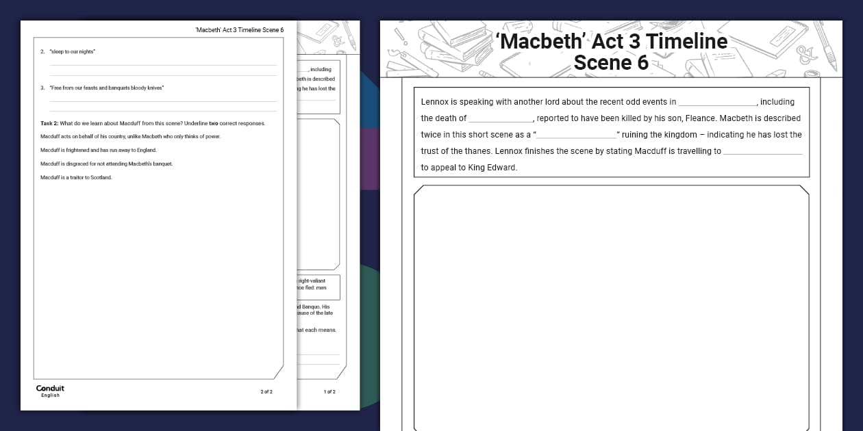 Macbeth Act 3 Scene 6 Timeline Activity Sheet (teacher made)
