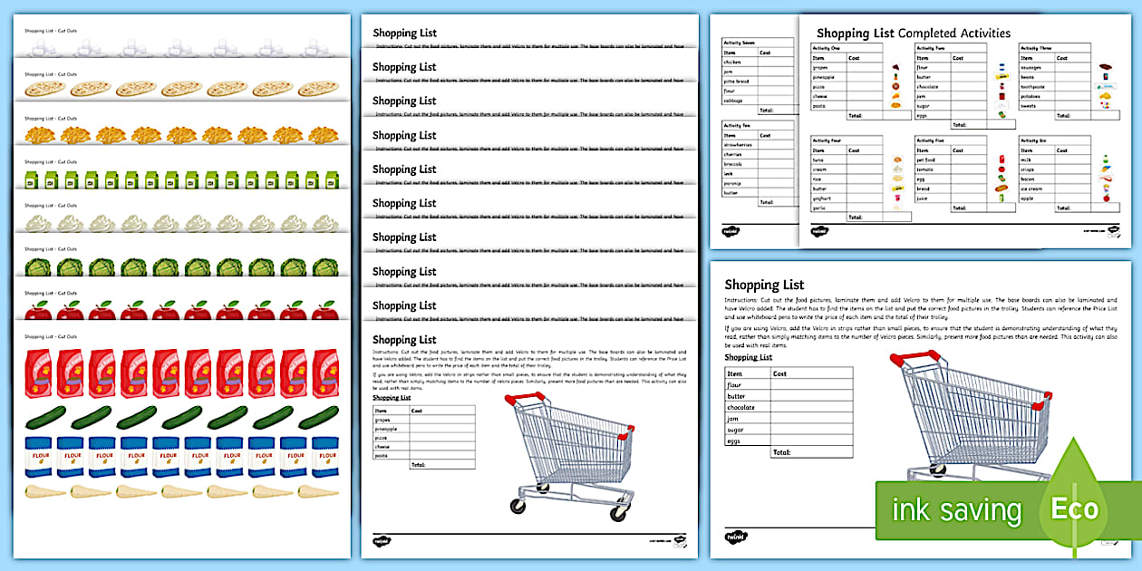 Workstation: Shopping List Activity Pack (teacher made)