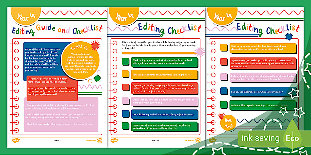 Year 4 Editing Guide and Checklist (Teacher-Made) - Twinkl