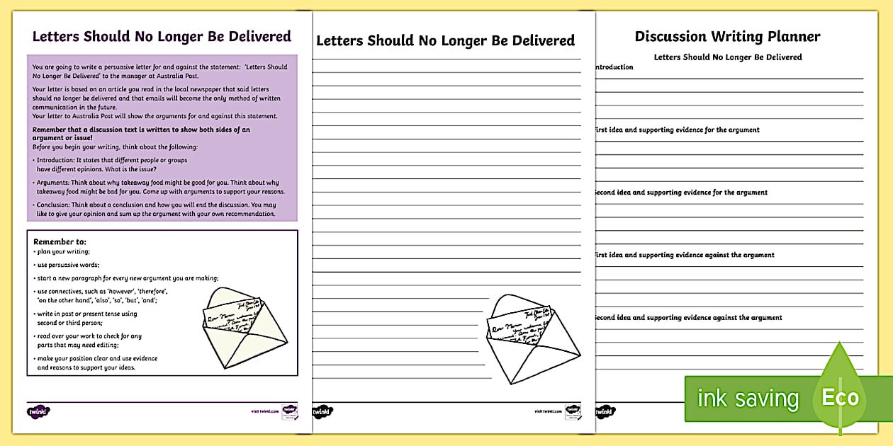 Year 5 Discussion Writing: Letters Should No Longer Be Delivered ...