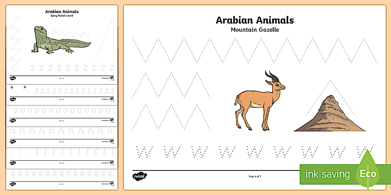 Arabian Animals Pencil Control Worksheet / Worksheets