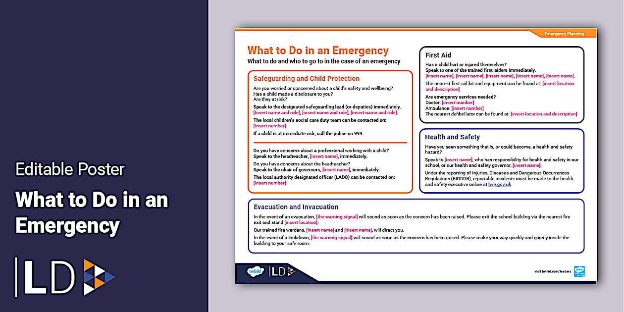 What to Do in an Emergency Poster - SLT