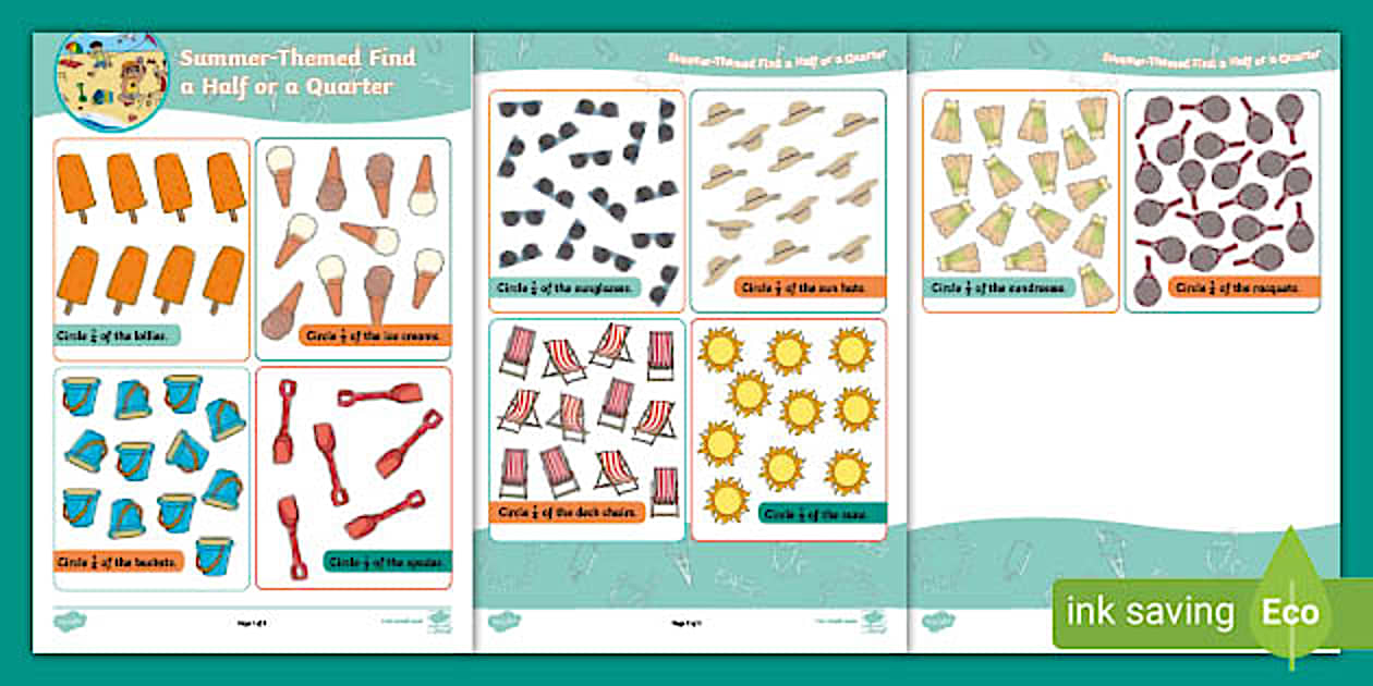 Summer Themed Half or a Quarter Activity - Resource for Kids