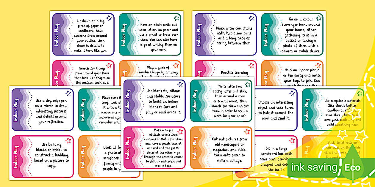 Indoor Play Activity Cards for Children Age 3 - 5 - Twinkl