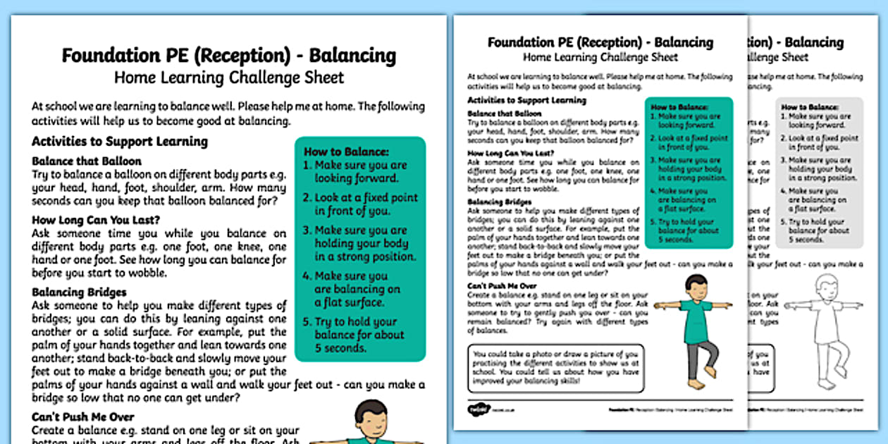 Black and White Foundation PE (Reception) - Balancing Home Learning ...