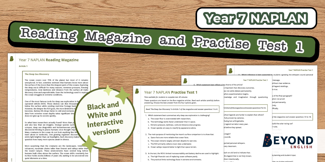 Year 7 NAPLAN Reading Magazine and Practise Test 1