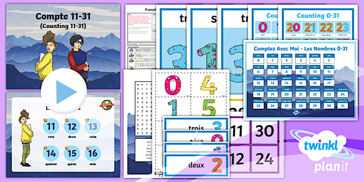 French Numbers 1-30 - Time: Counting from 11-31 Lesson Pack
