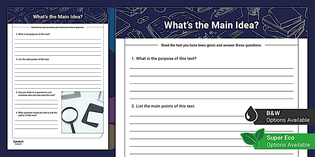 Reinforcing Reading: What's the Main Idea? Activity Sheet
