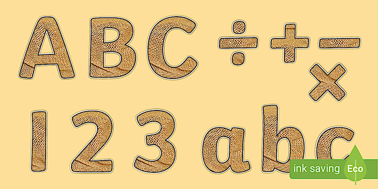 Editable Hessian Texture Display Letters and Numbers Pack