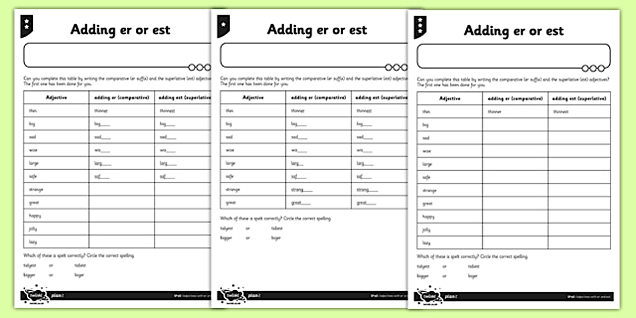 Adding er and est Differentiated Worksheet / Worksheet Pack