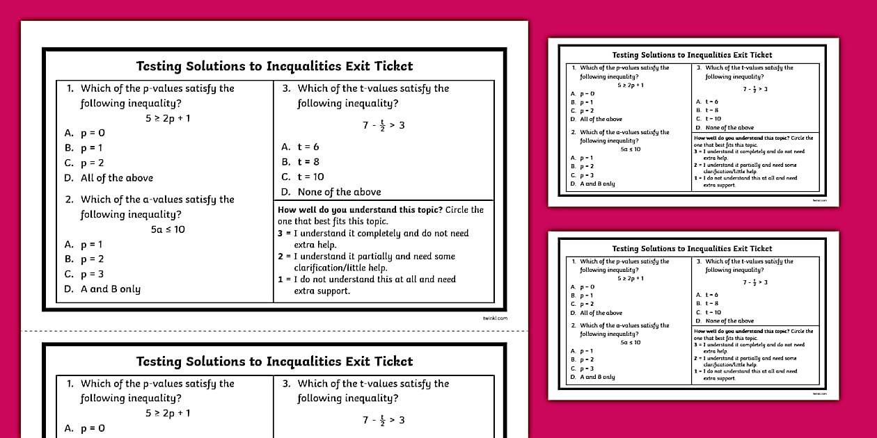 Seventh Grade Testing Solutions to Inequalities Exit Ticket