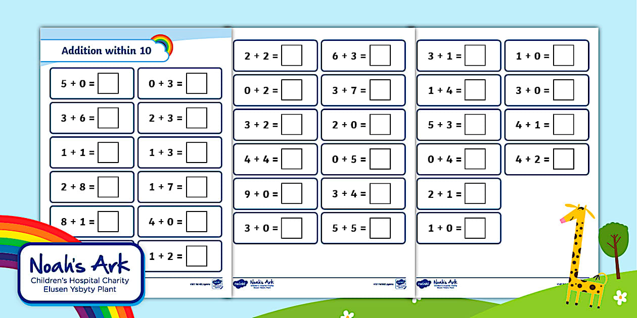 FREE! - Addition within 10 Activity Sheets - Twinkl Cymru