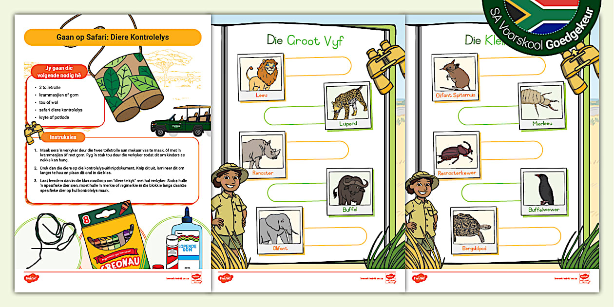 Gaan op Safari Diere Kontrolelys (Teacher-Made) - Twinkl