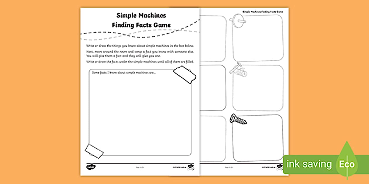 Simple Machines Finding Facts Worksheet (teacher made)