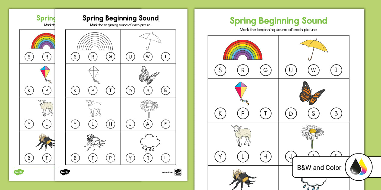 Spring Beginning Sounds Worksheet for PreK-K - Twinkl