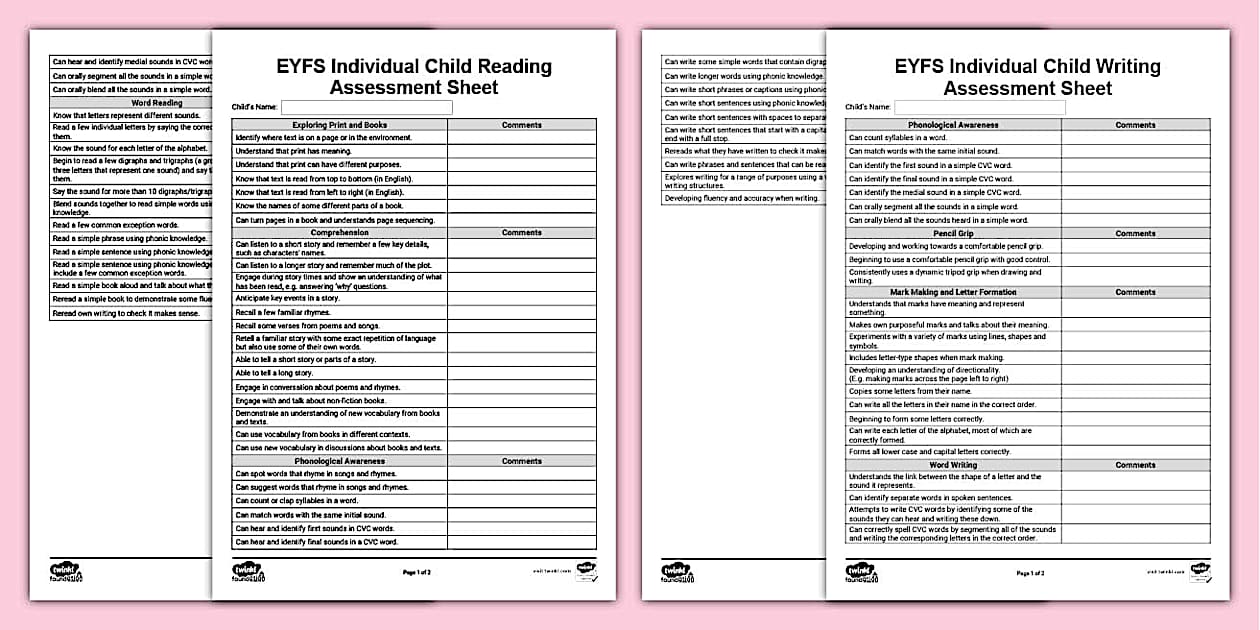 Editable EYFS Reading and Writing Individual Child Assessment Pack