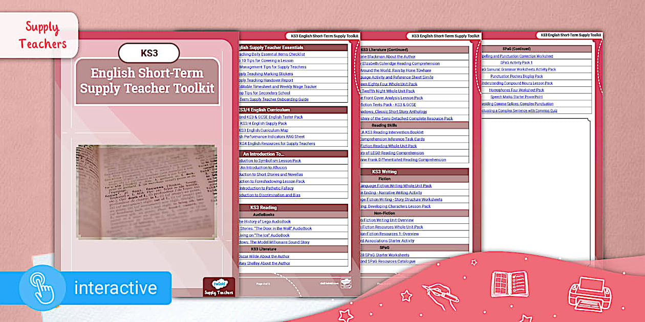 KS3 English Short-Term Supply Teacher Toolkit (teacher made)