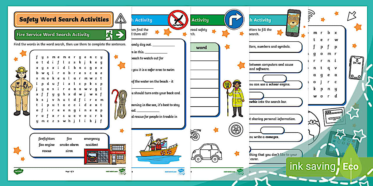 Safety Word Search Activities (Ages 5 - 7) (teacher made)