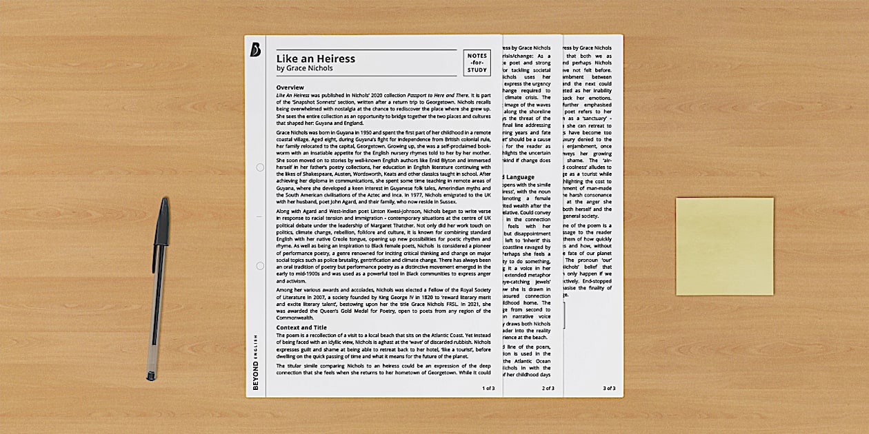 Like an Heiress Revision Notes (Teacher-Made) - Twinkl