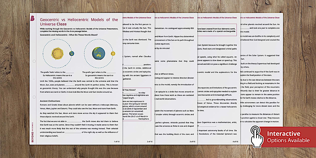 Heliocentric vs Geocentric Cloze Activity (Teacher-Made)