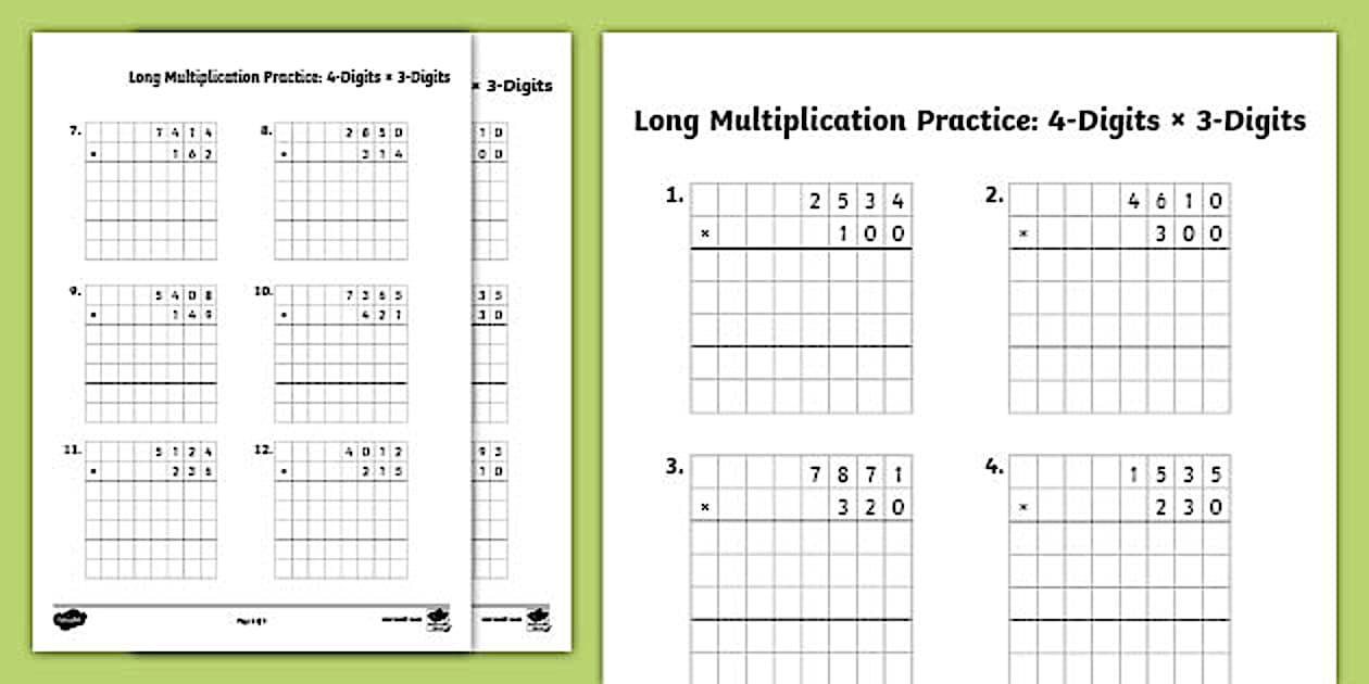 👉 4-Digit by 3-Digit Multiplication Worksheet - Twinkl