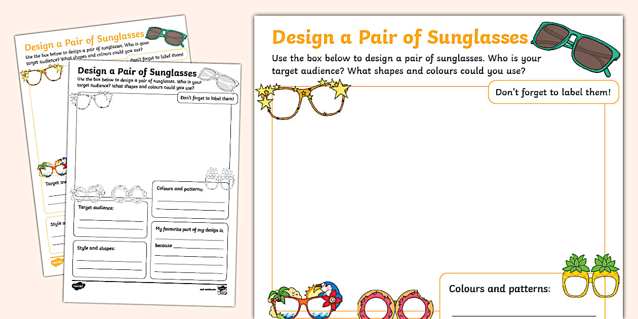 Design a Pair of Sunglasses Worksheet (teacher made)