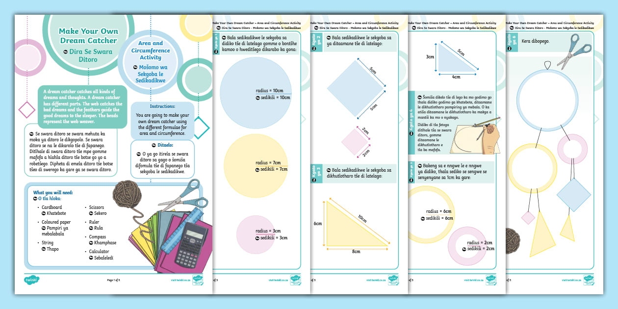 Make Your Own Dream Catcher- activity Sheet- Sepedi - Twinkl