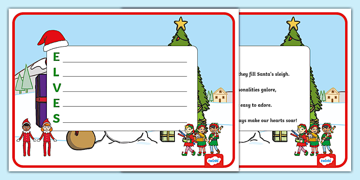 Elves Acrostic Poem Template and Example (teacher made)