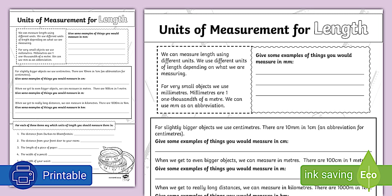 Units of Measurement for Length Activity Sheets - Twinkl