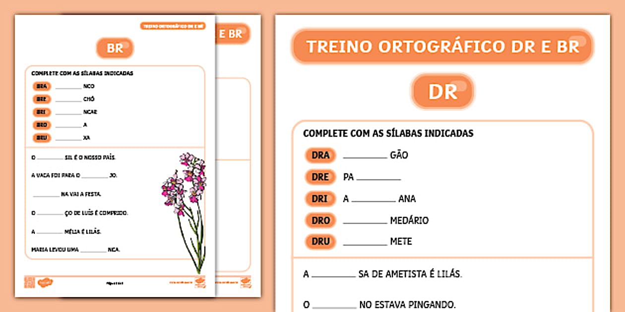 Atividade de treino ortográfico dr e br alunos com dislexia