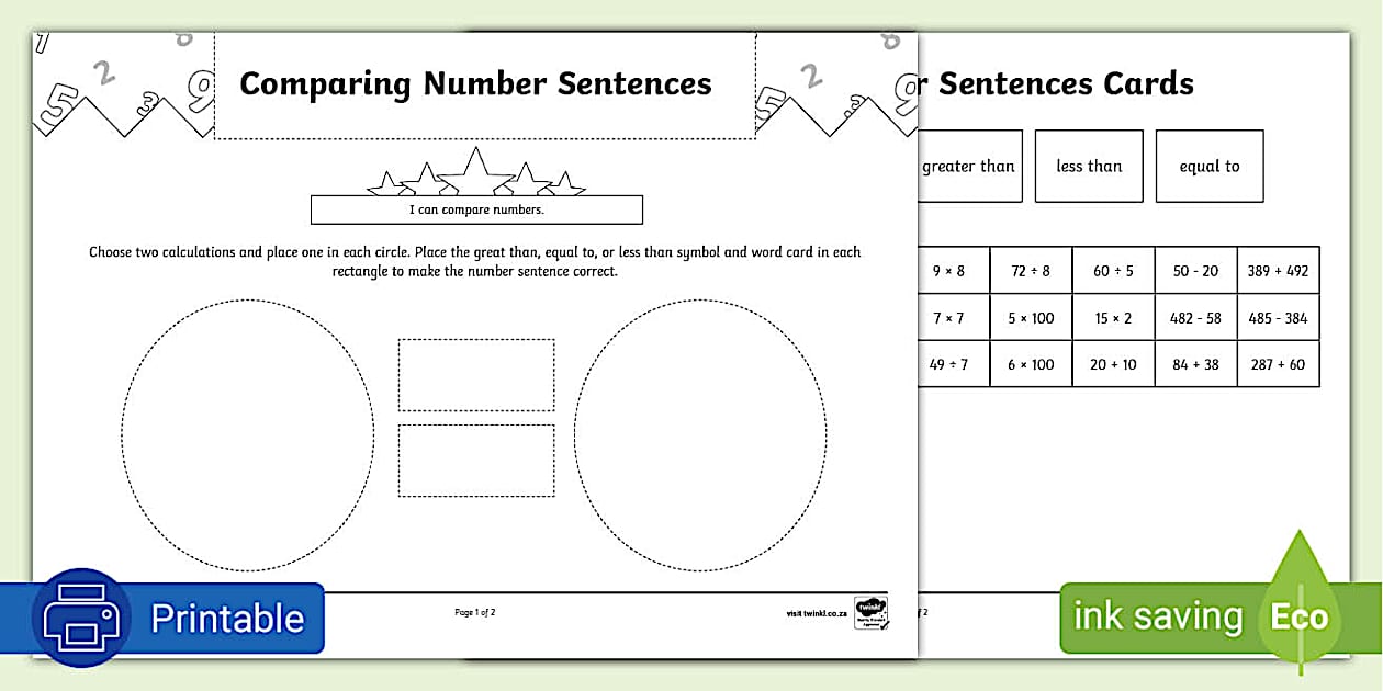 Comparing Number Sentences Activity Sheet (teacher made)