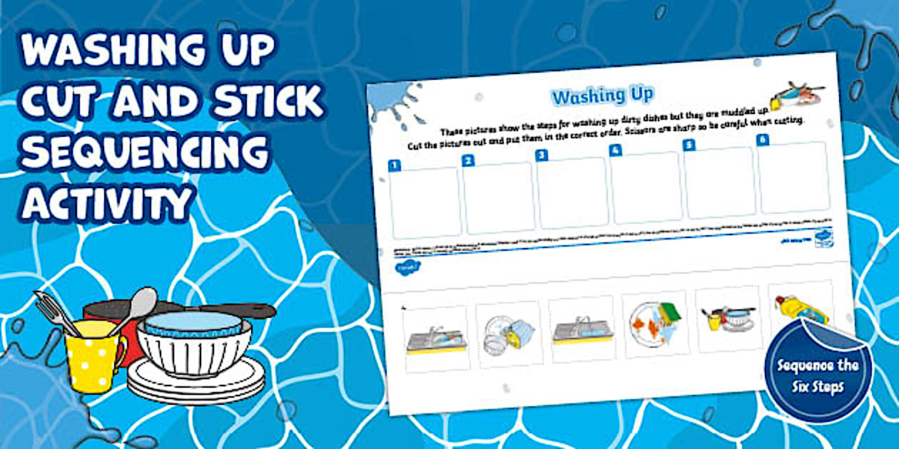 Washing Up Cut and Stick Sequencing Activity - Twinkl
