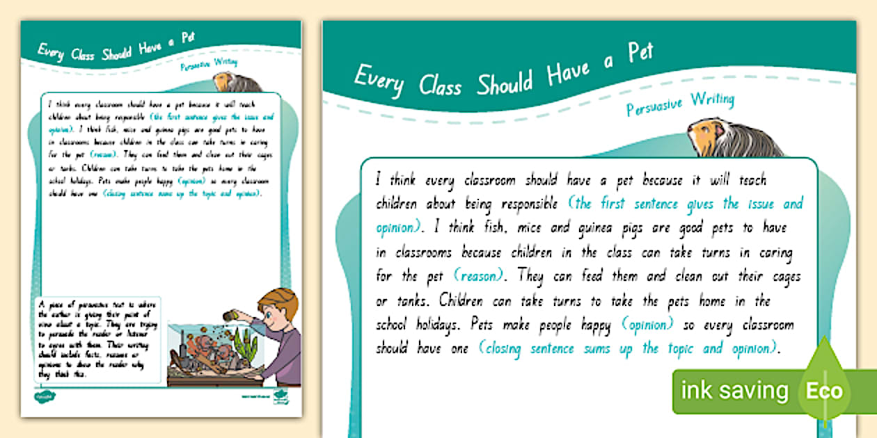 Persuasive Writing: Exemplar Text (Level 1/Phase 1)