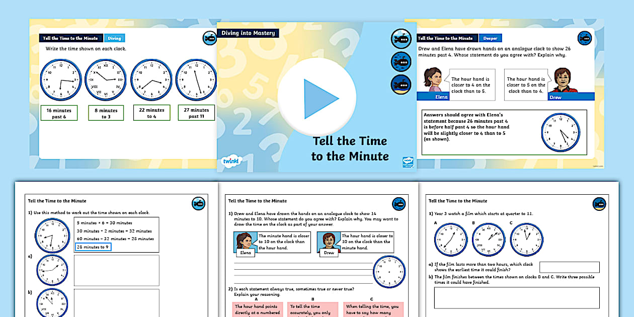 👉 Year 3 DiM: Step 3 Tell the Time to the Minute Teaching Pack