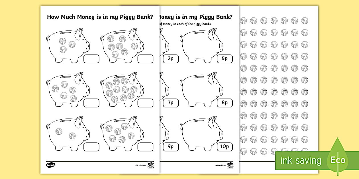 How Much Money Is In My Piggy Bank 1p Worksheet - Twinkl