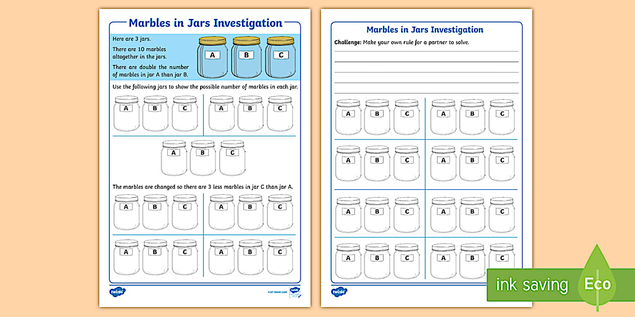 Marbles in Jars Maths Investigation Worksheet - Twinkl