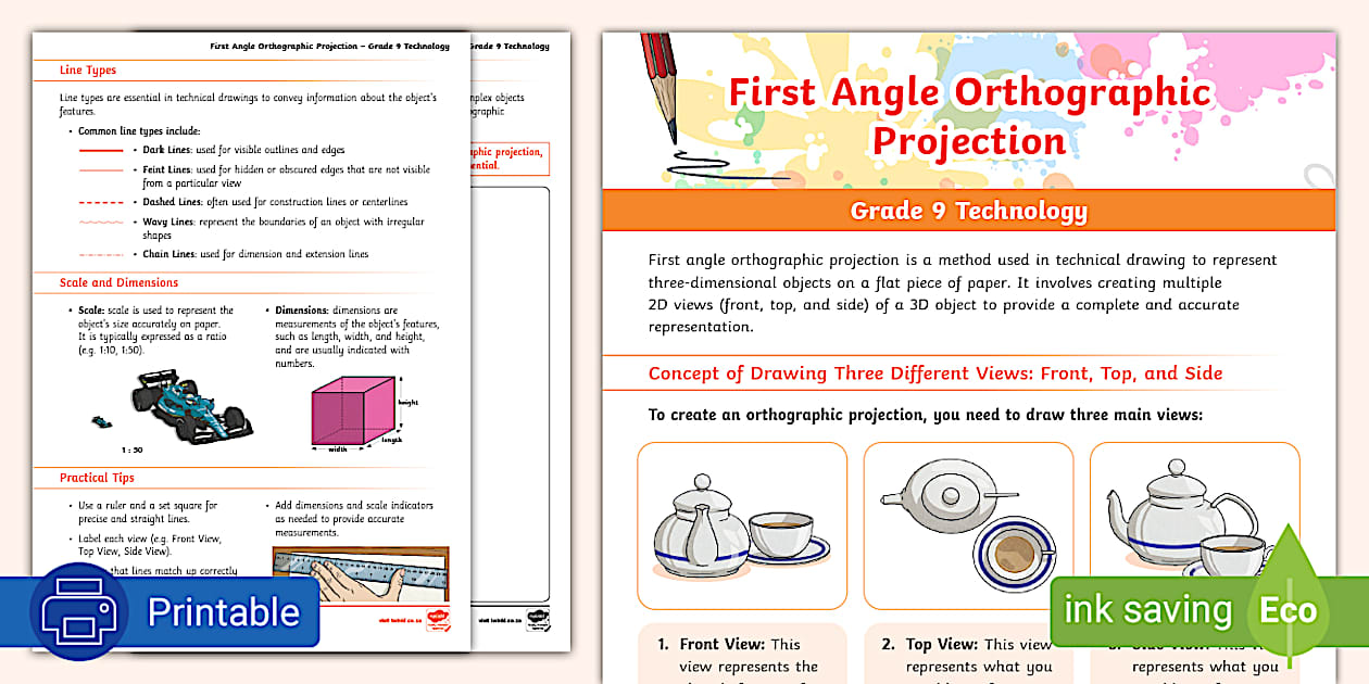 First Angle Orthographic Projection Notes Grade 9 Technology